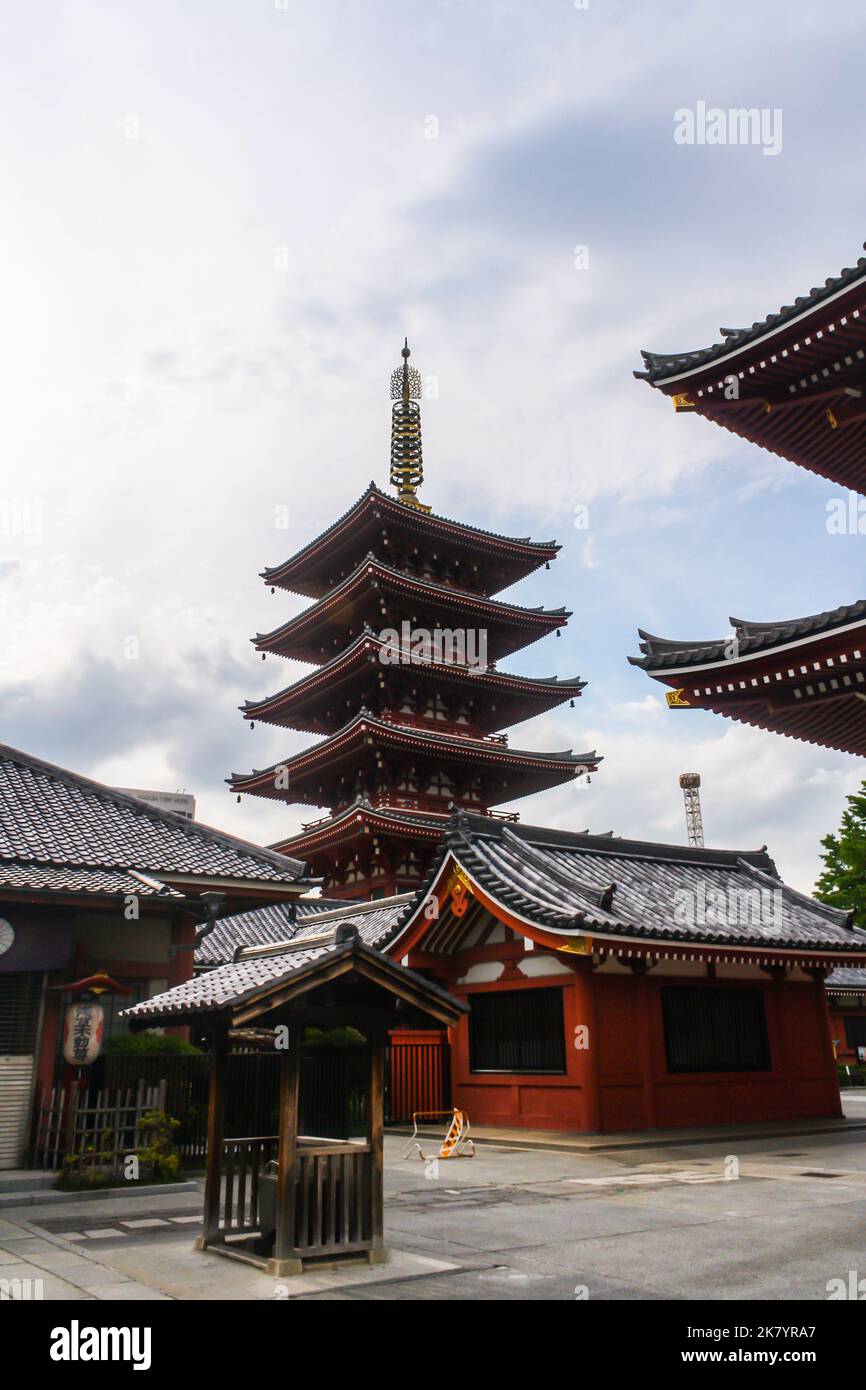 View of Asakusa Shinto Shrine (red five-story pagoda) inside Sensoji ...