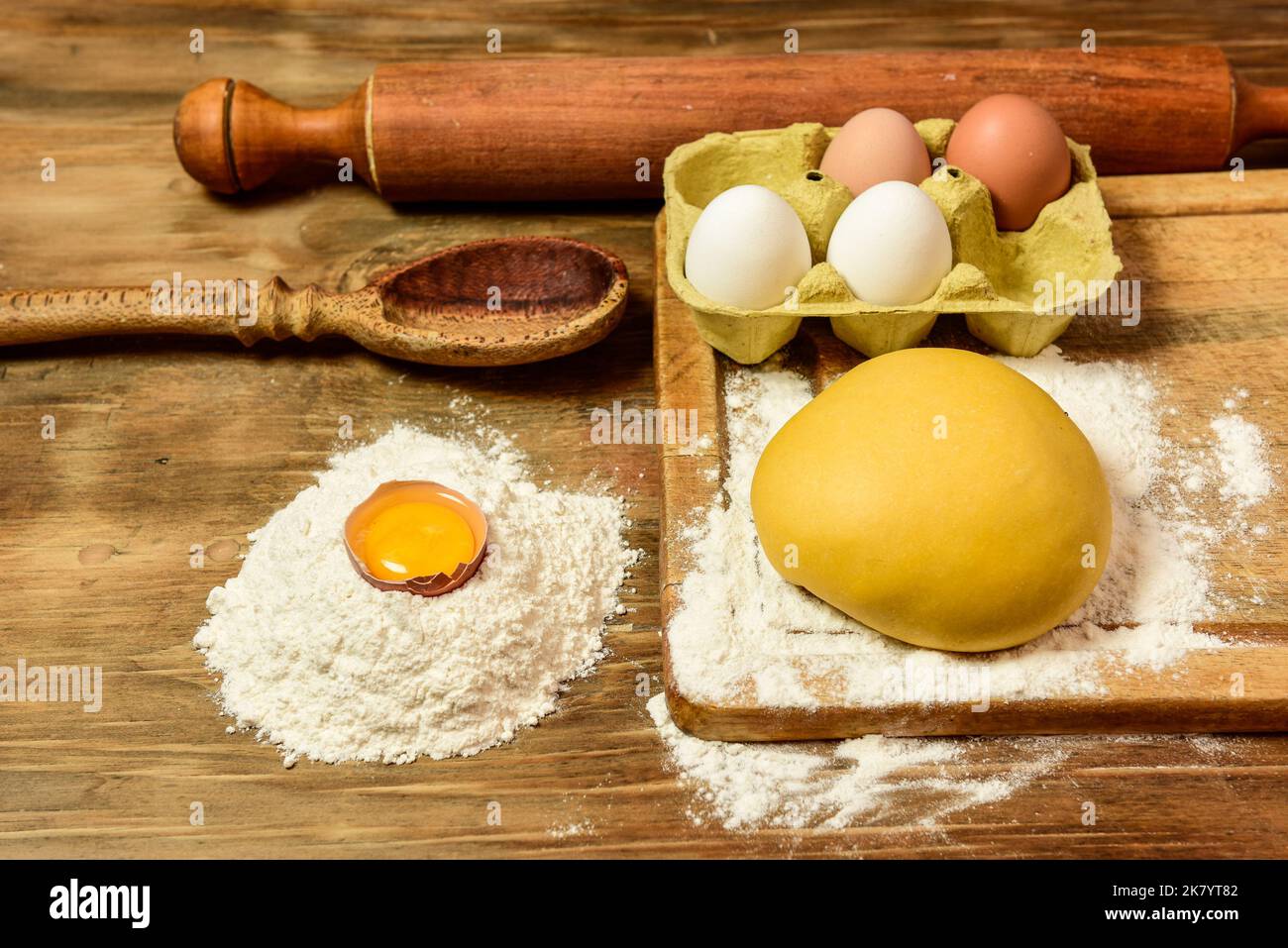 Ingredients ready on the counter to make pasta Stock Photo - Alamy