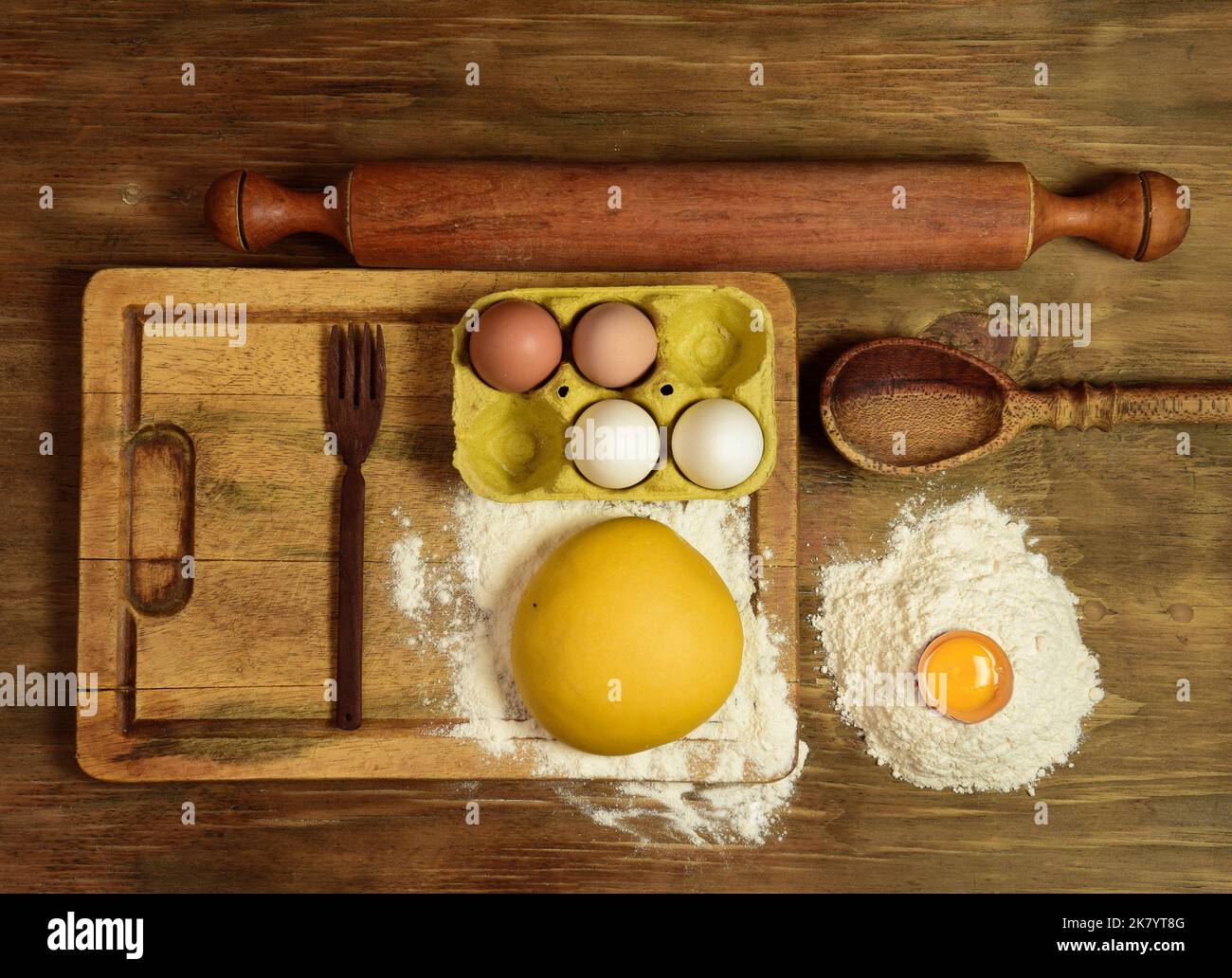 Ingredients ready on the counter to make pasta Stock Photo - Alamy