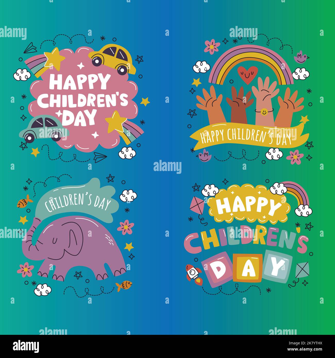 doodle hand drawn children s day sticker set vector design illustration ...