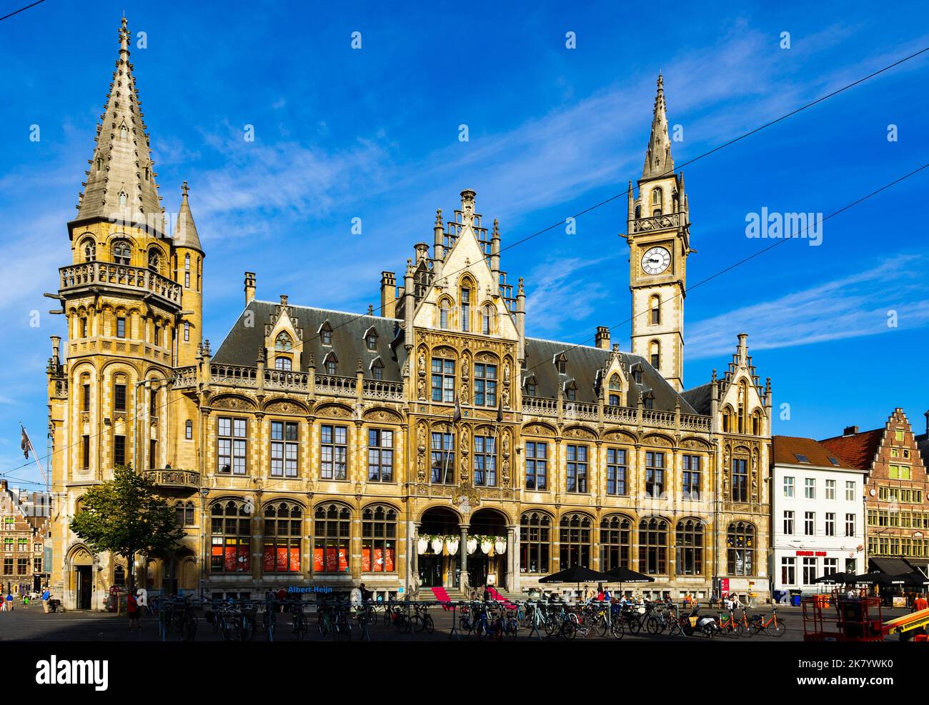 Impressive building of Old Post Office with clock tower in Belgian city ...