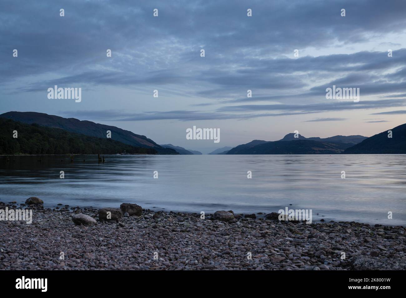 Loch Ness at dusk from Dores Beach in Inverness, Scottish Highlands ...
