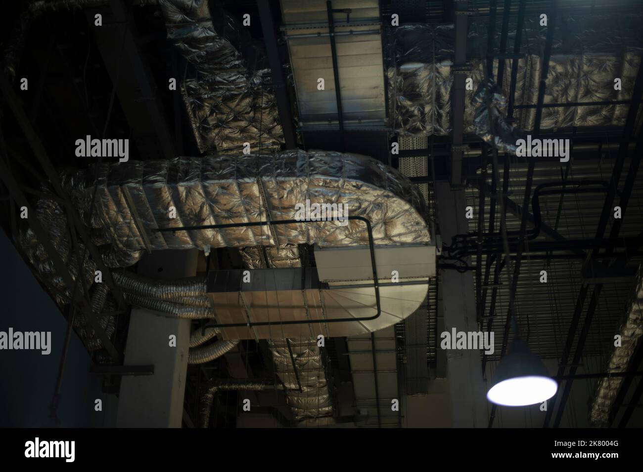 Pipes on ceiling. Ventilation system. Industrial premises. Factory ...