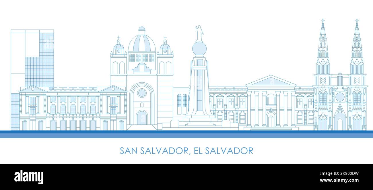Outline Skyline panorama of city of San Salvador, El Salvador- vector ...