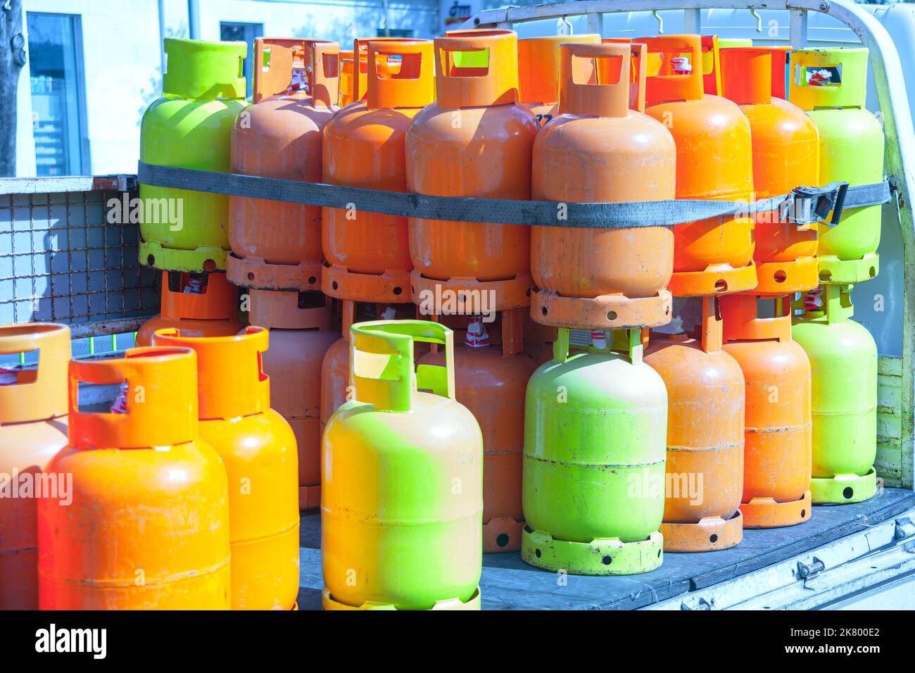 Natural gas cylinders . Bottles of gas for household use Stock Photo ...