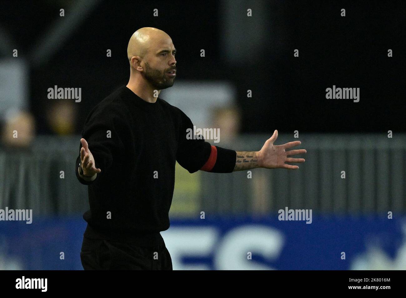 Mechelen's new head coach Steven Defour reacts during a soccer match ...