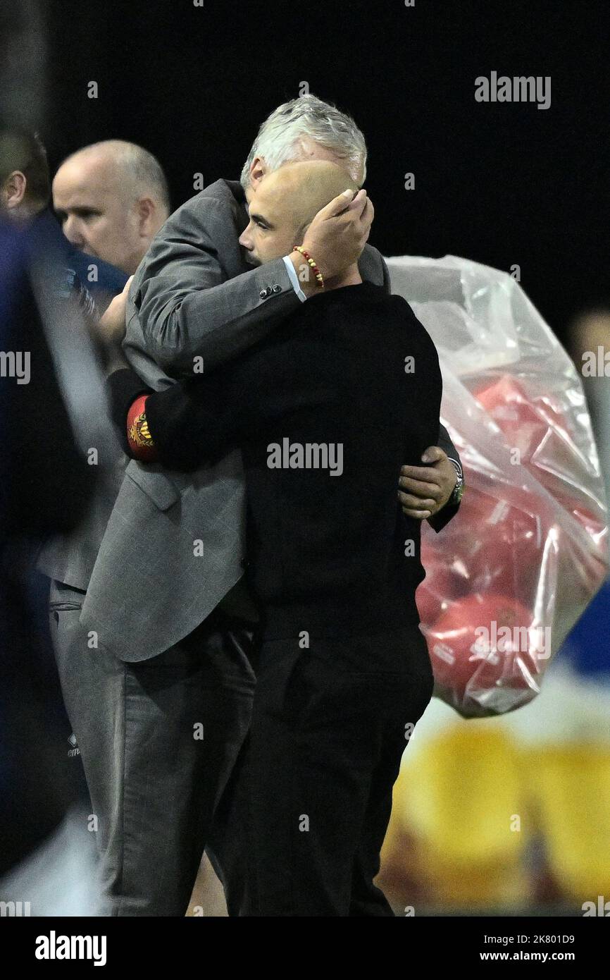 Mechelen's new head coach Steven Defour celebrates after winning a ...