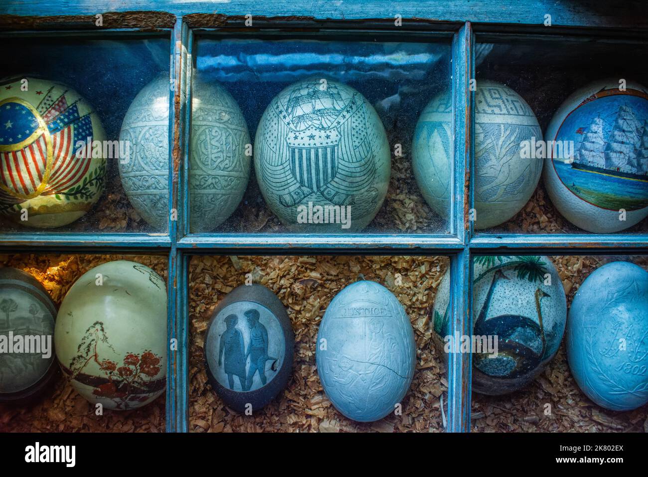 A collection of decorated eggs in a display box at Cogswell's Grant in ...