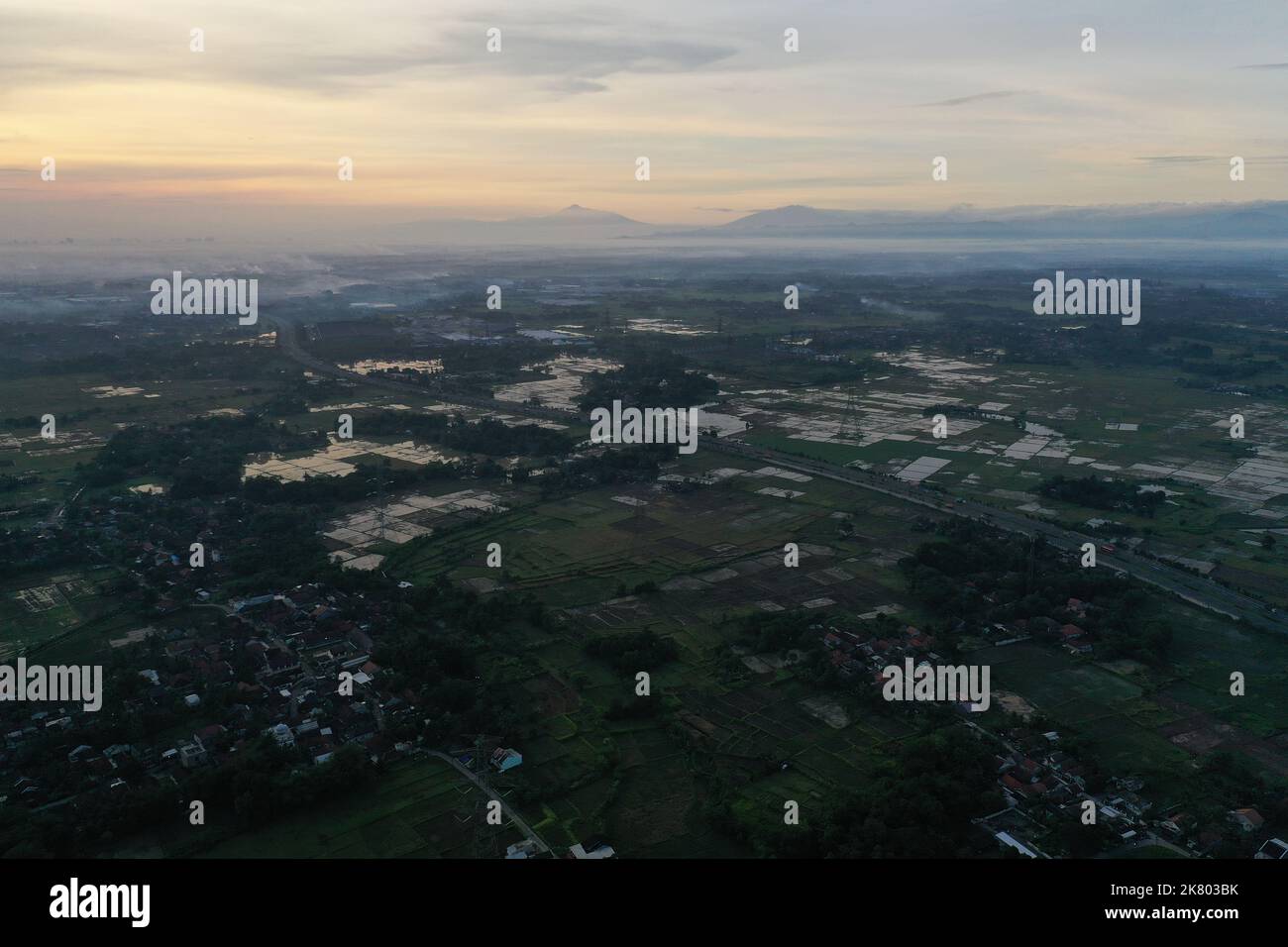 Aerial view sunrise of landscape at east Banten province, Banten ...
