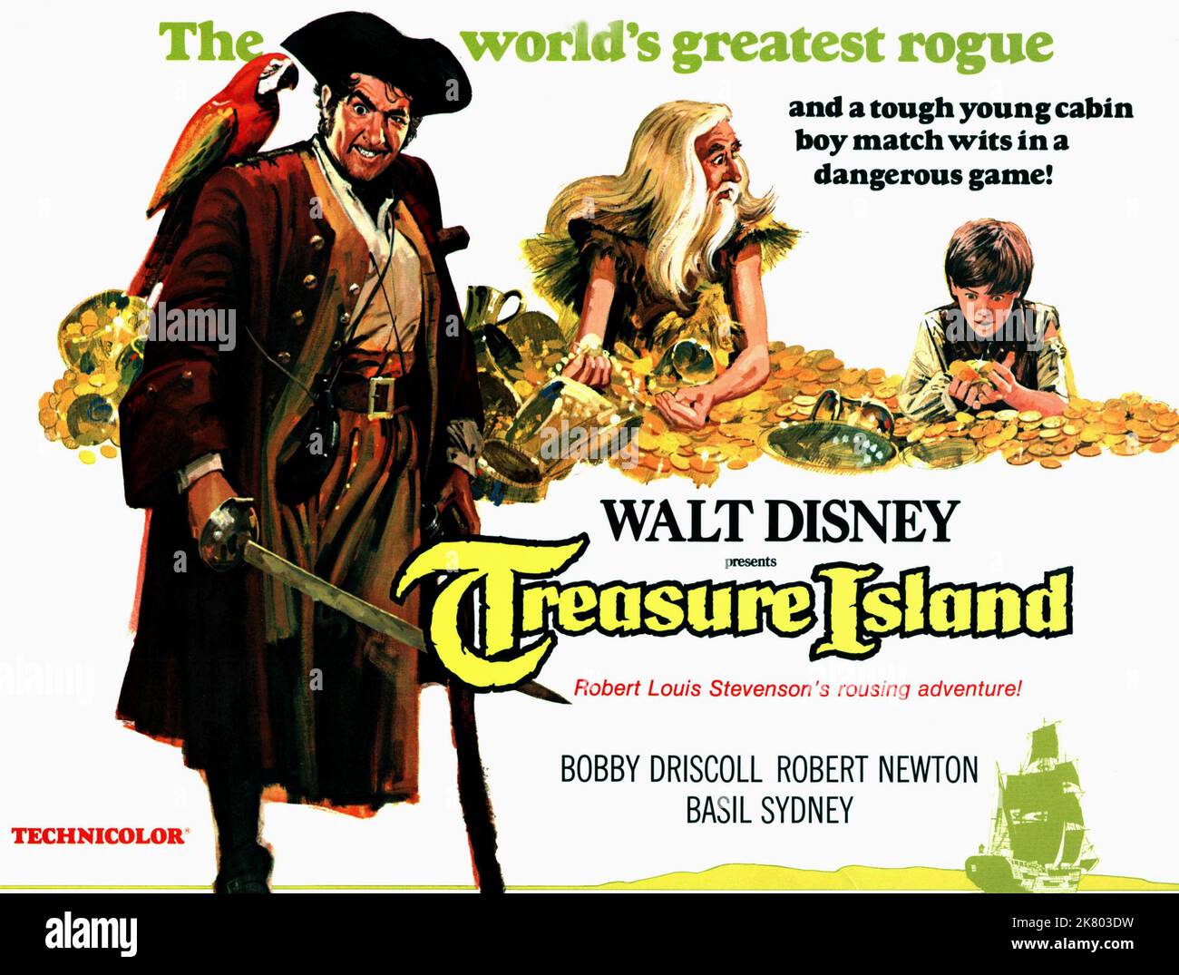 Robert Newton, Bobby Driscoll & Geoffrey Wilkinson Film Treasure Island ...