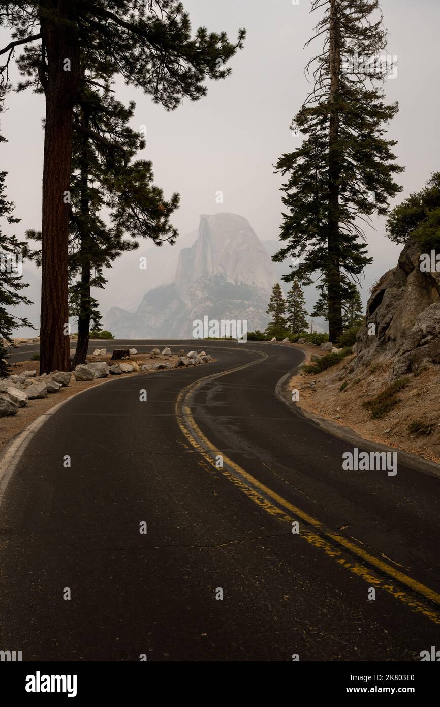 Curve of Glacier Point Road On Smoky Day in Yosemite National Park ...