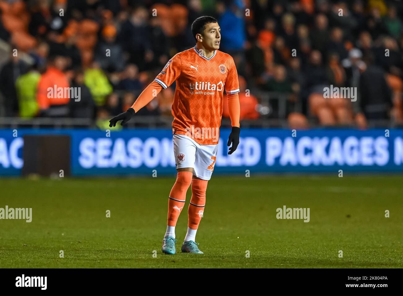 Ian Poveda #26 of Blackpool during the Sky Bet Championship match ...