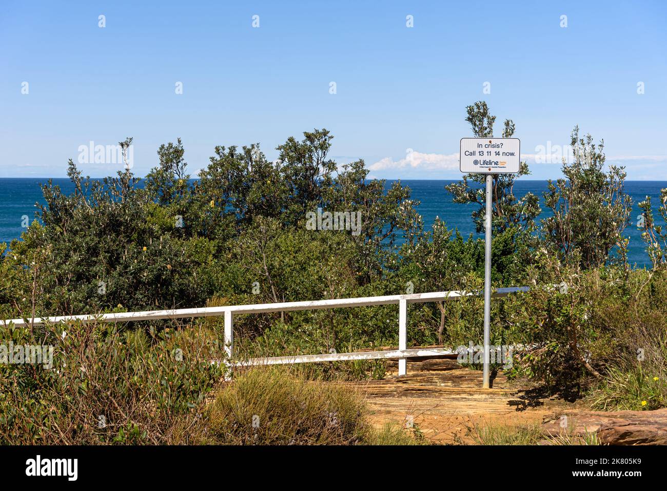 A sign for a suicide prevention crisis hotline at the cliffs in ...
