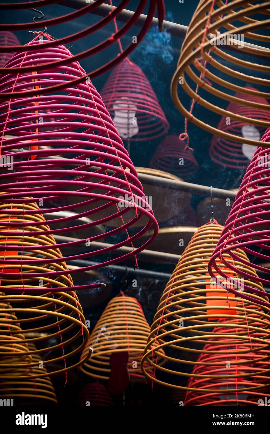 Spiral incense coils in the Tin Hau Temple, Yau Ma Tei, Kowloon, Hong ...
