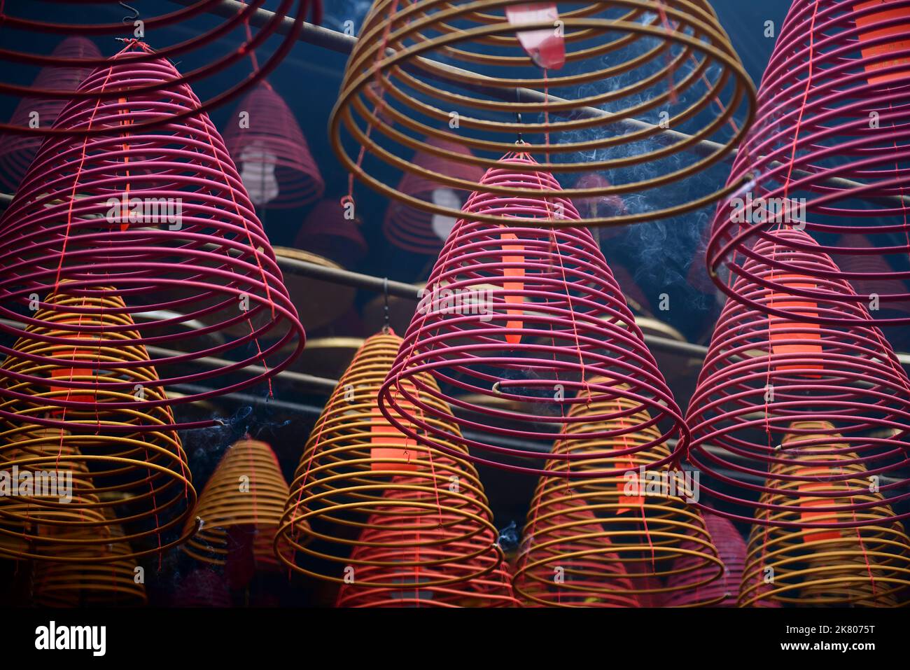 Spiral incense coils in the Tin Hau Temple, Yau Ma Tei, Kowloon, Hong ...