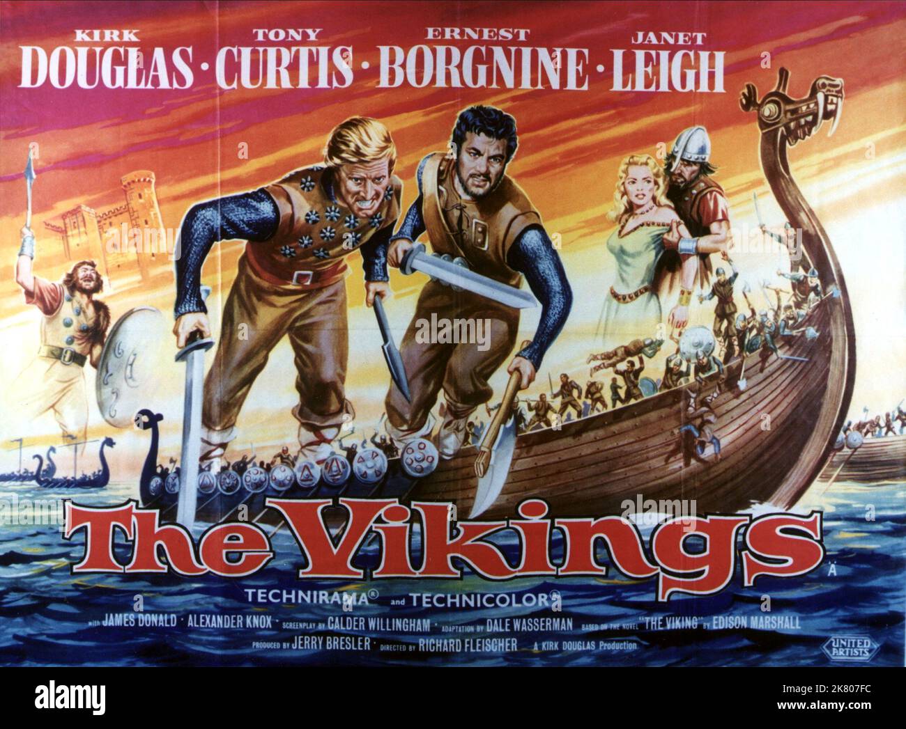 Kirk Douglas, Tony Curtis & Janet Leigh Film The Vikings (USA 1958 ...