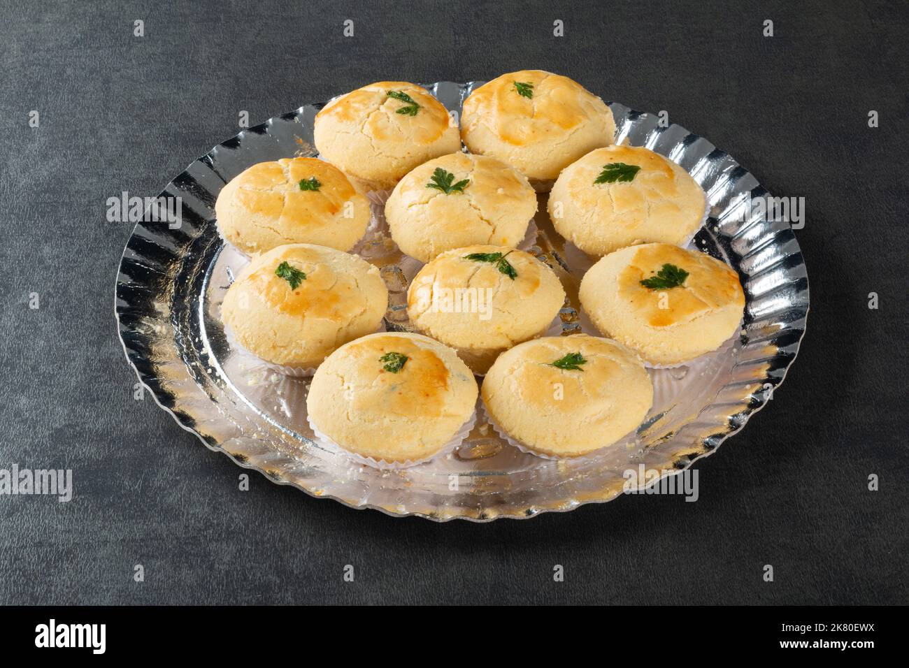 Empada. Traditional Brazilian snack of chicken. Grey background Stock ...