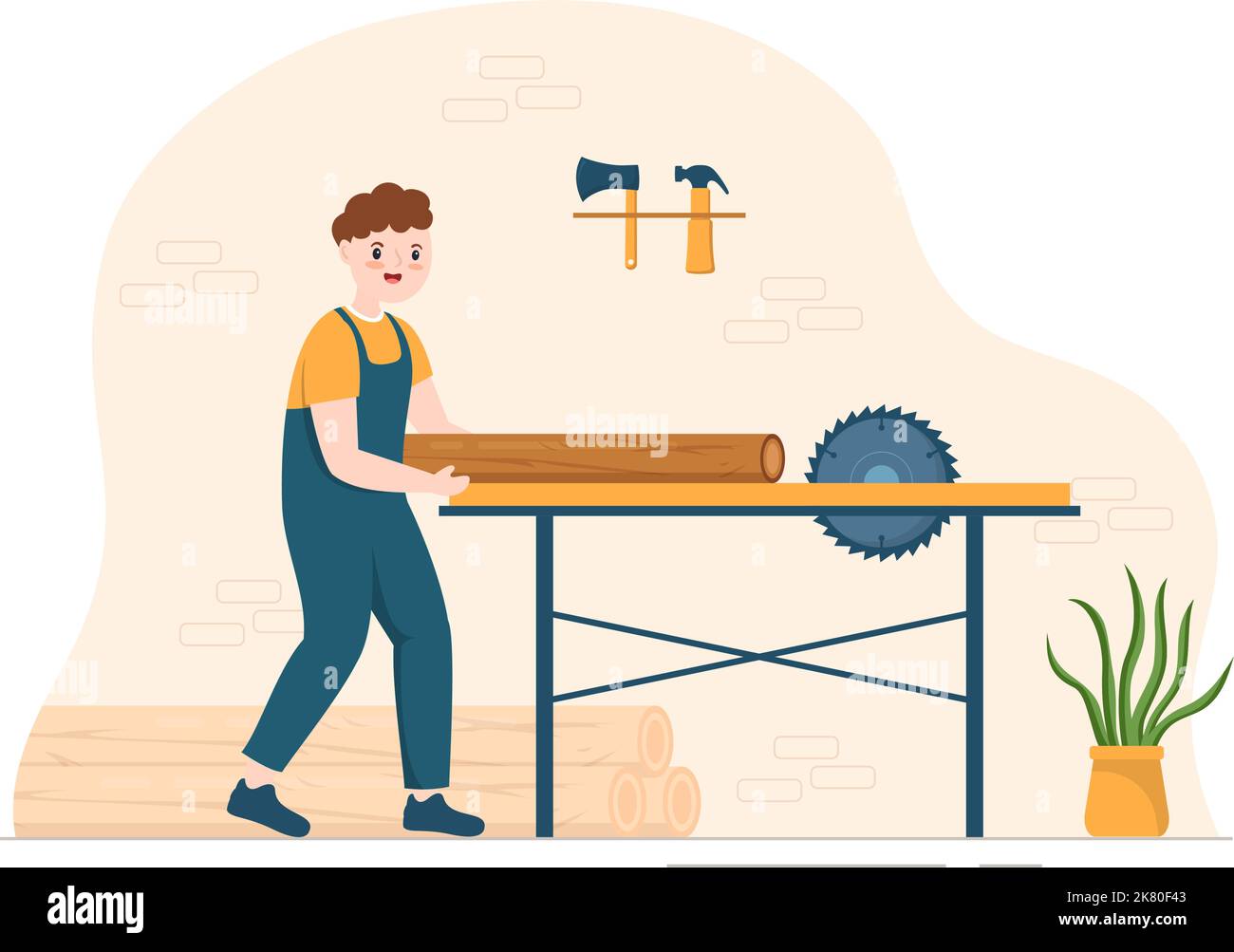 People Tree Cutting and Timber with Truck, Chainsaw Wooden and Tools ...