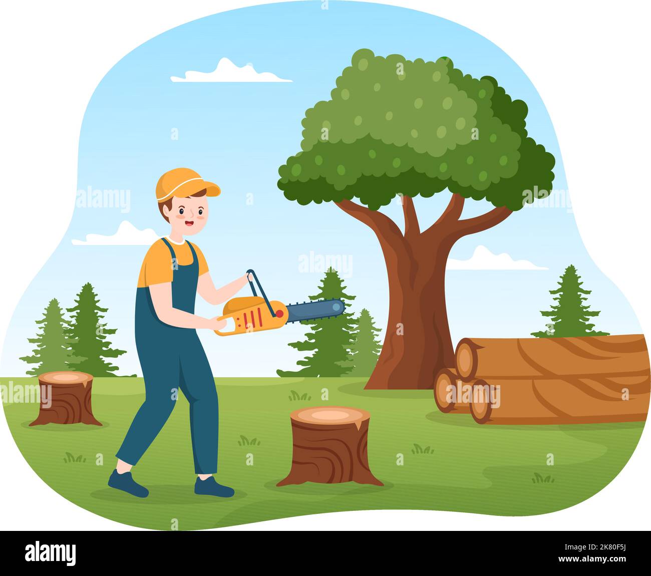 People Tree Cutting and Timber with Truck, Chainsaw Wooden and Tools ...