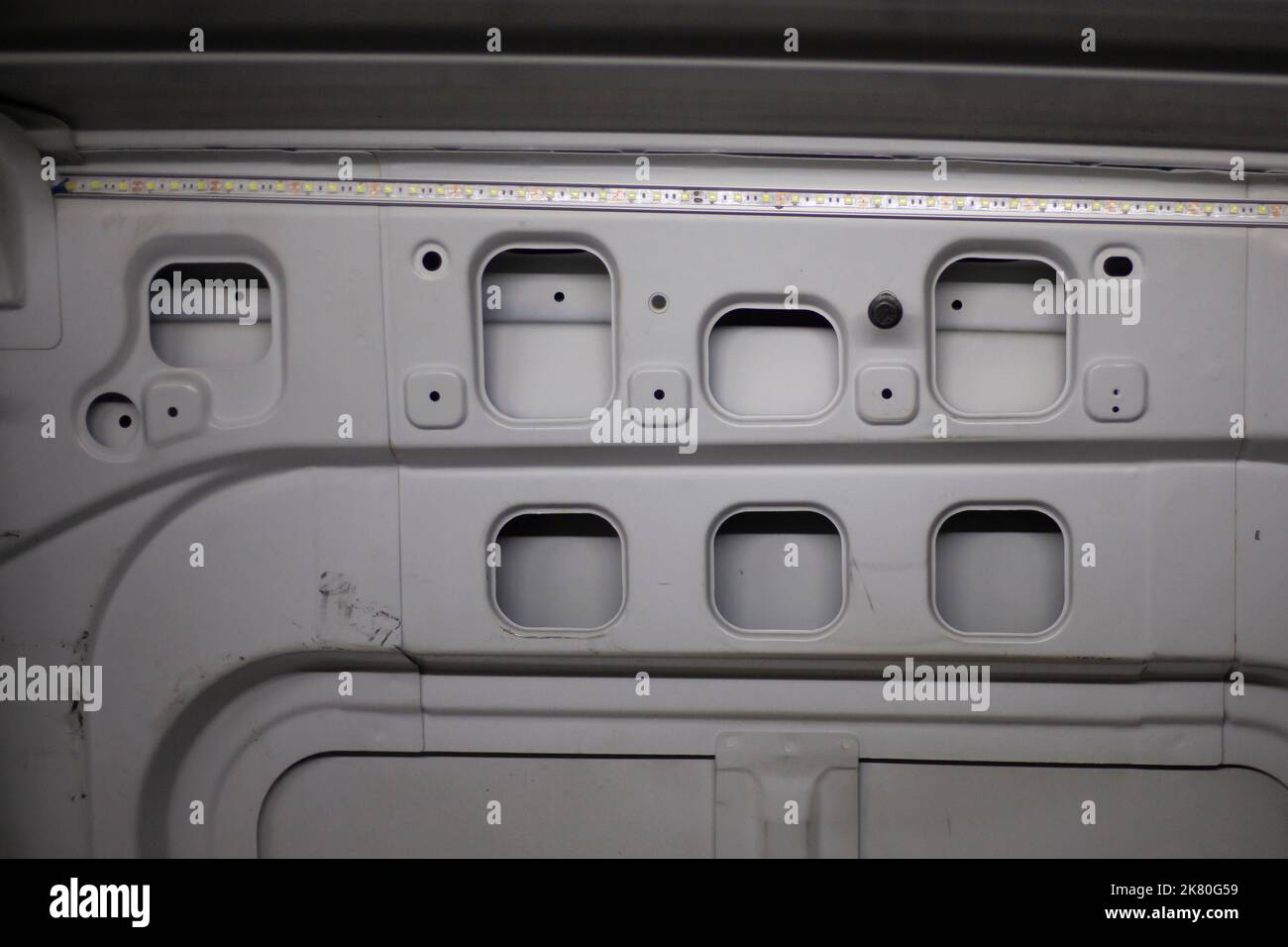 Steel wall of transport. Car interior. Details of organization of steel ...
