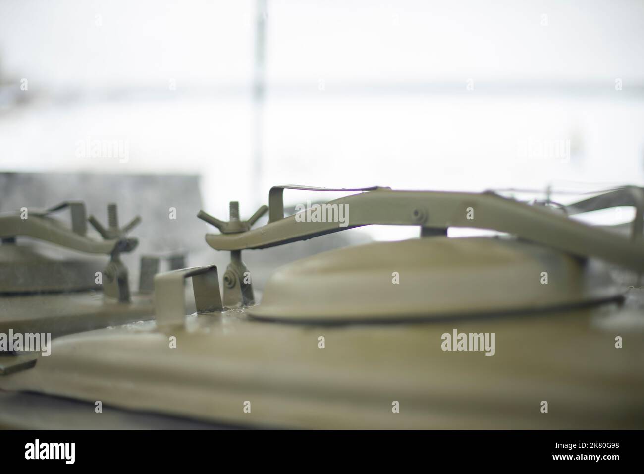 Military field kitchen. Details of food tank. Military equipment for ...