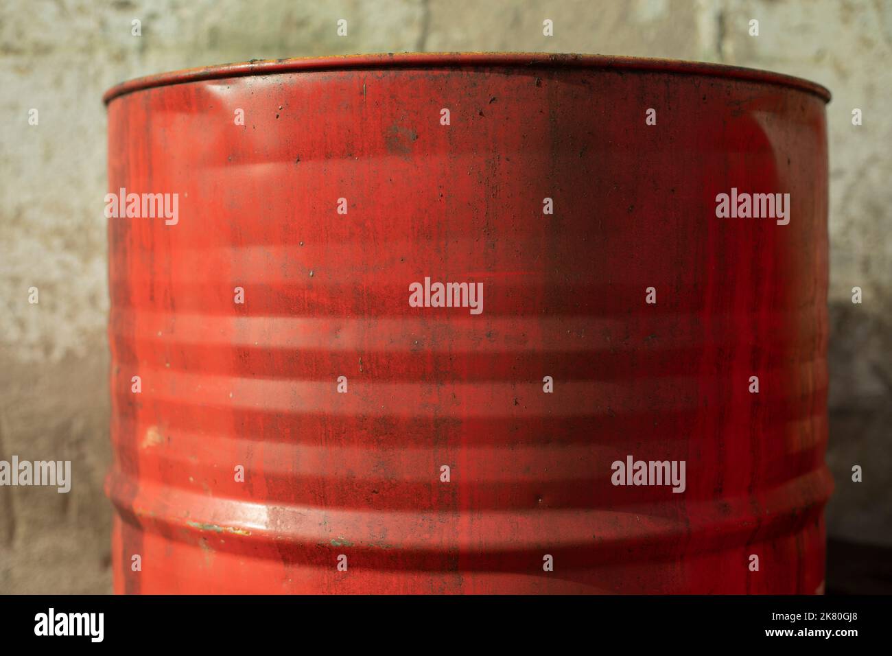 Red barrel for fuel. Oil barrel from stock. Steel tank. Tin tank Stock ...