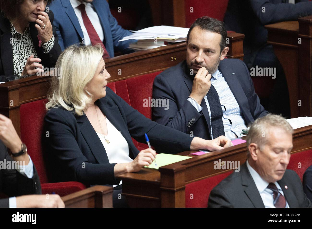 Deputies Marine Le Pen and Sebastien Chenu attend a session of ...
