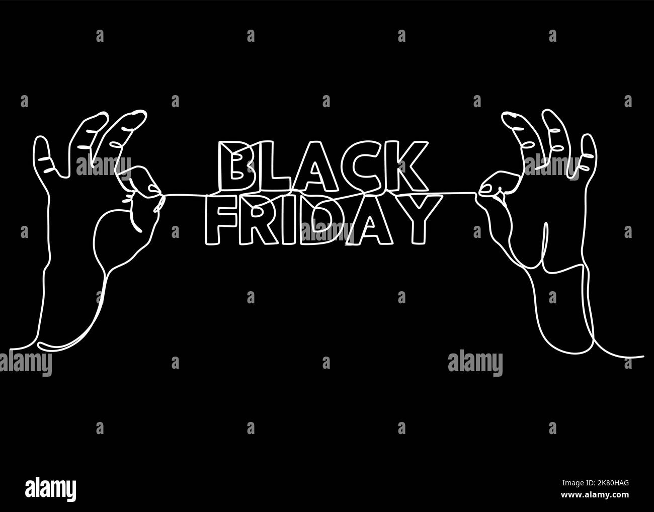 One Continuous Line Of Two Hand Holding A String With Black Friday Word Thin Line Illustration