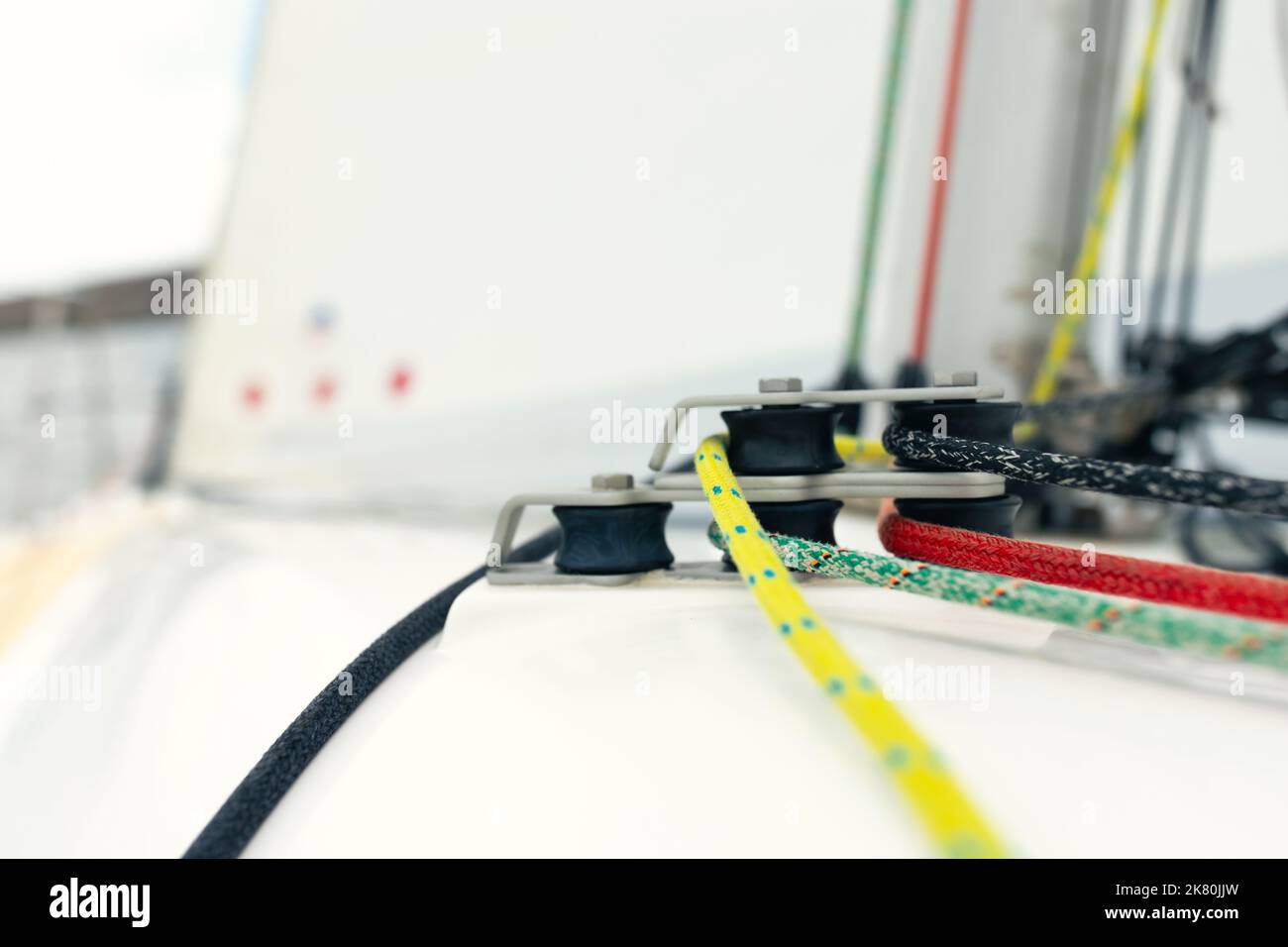 Yacht rigging, ropes and a system of blocks. Front view Stock Photo - Alamy