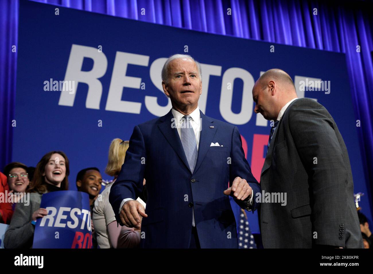 United States President Joe Biden greets the audience after delivering ...