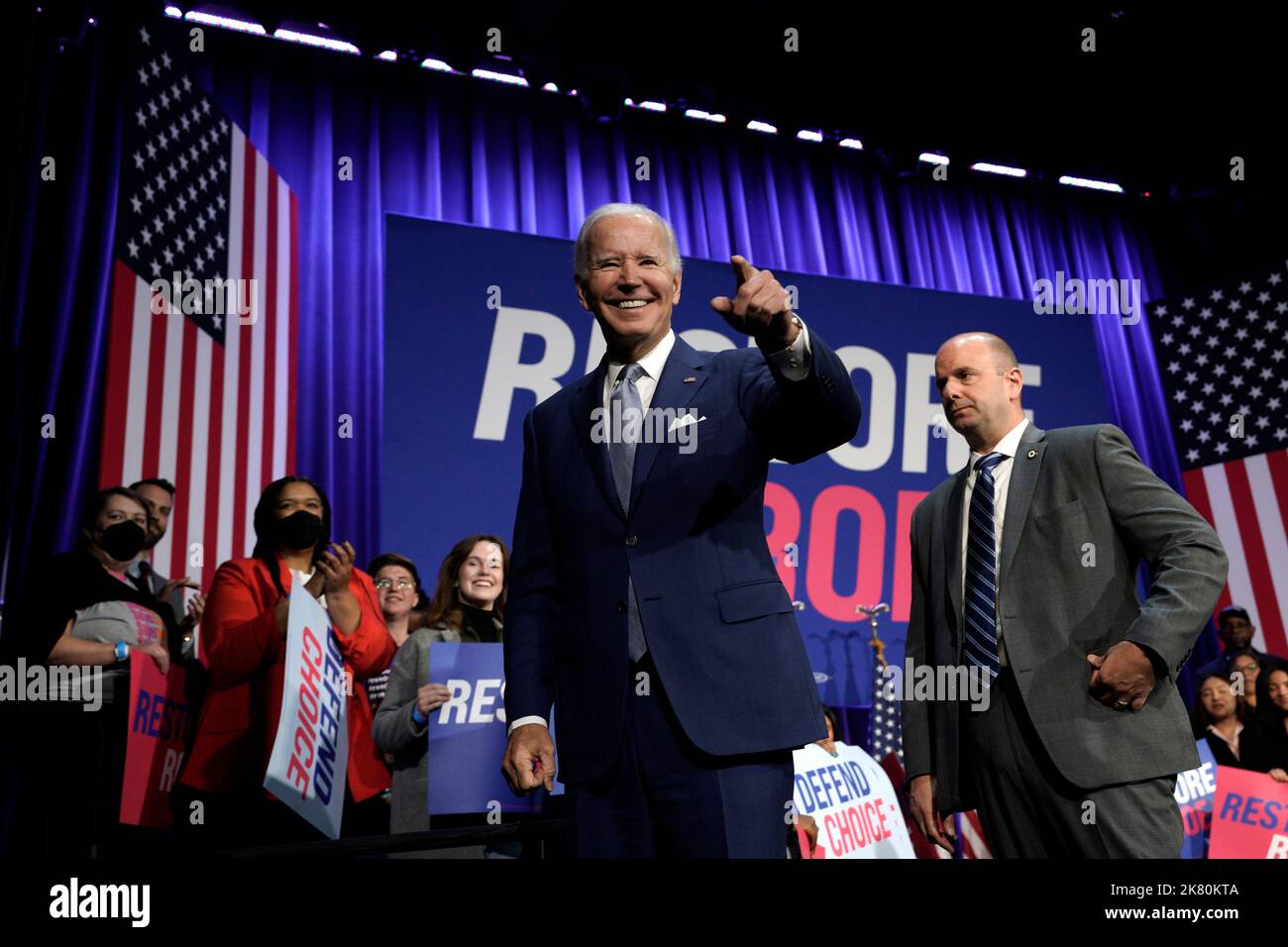 United States President Joe Biden greets the audience after delivering ...