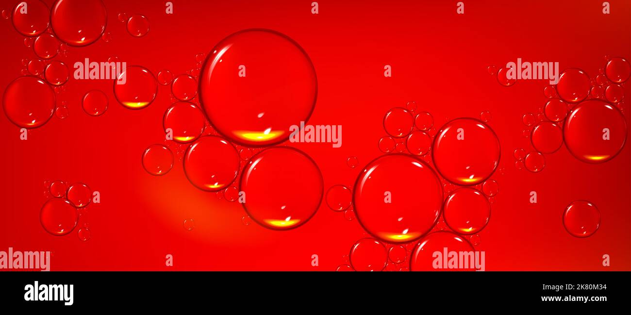 Red abstract background with air bubbles. Realistic illustration of ...