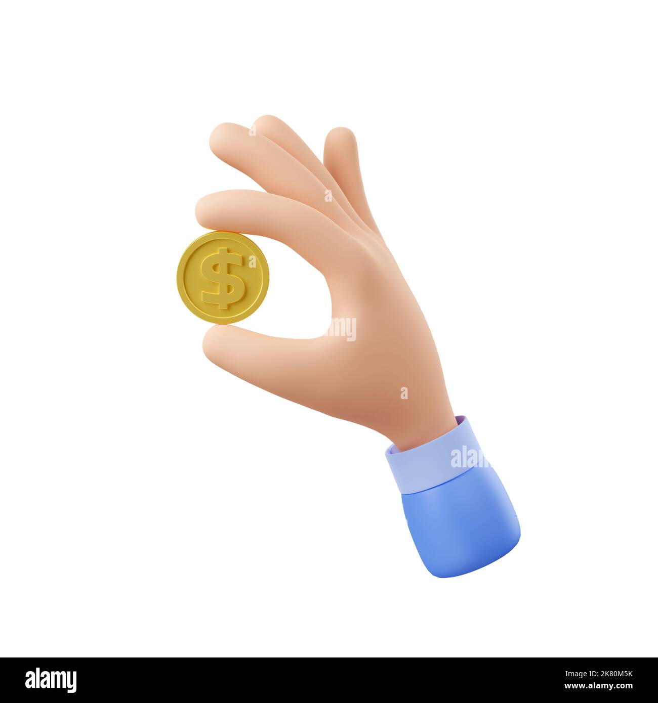 3d render hand holding golden coin between fingers isolated on white ...