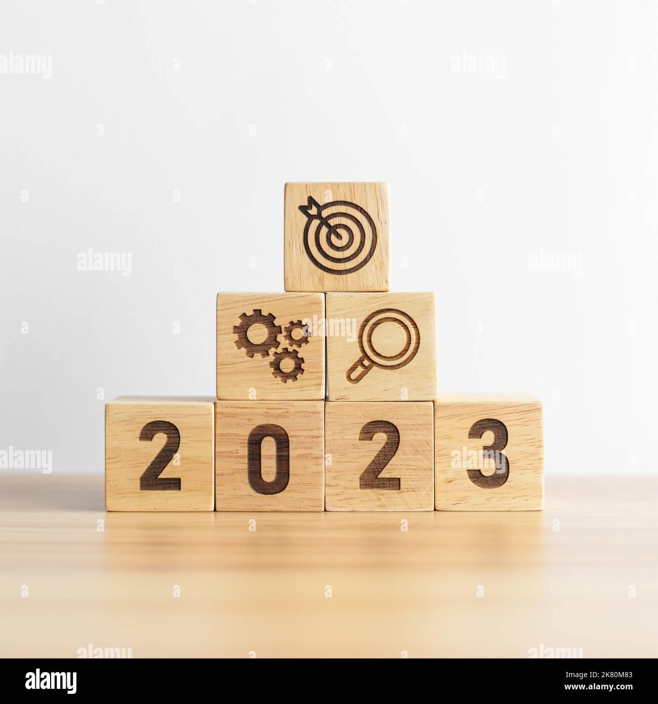 2023 wood block with business goal, plan. Action strategy, target ...
