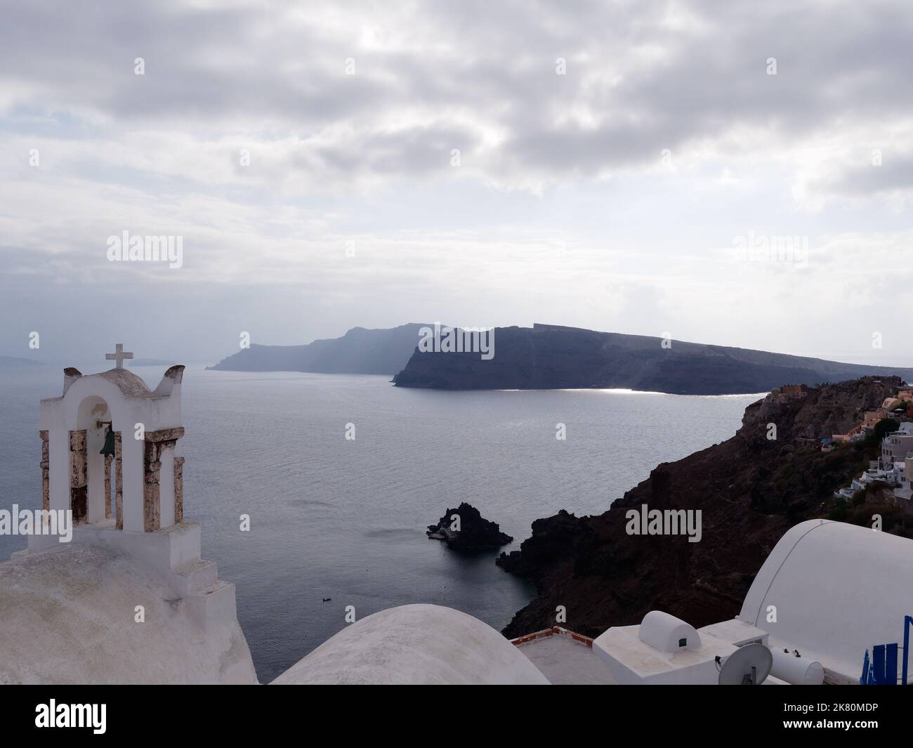 Town of Oia and Caldera view as seen from church roof top with church ...