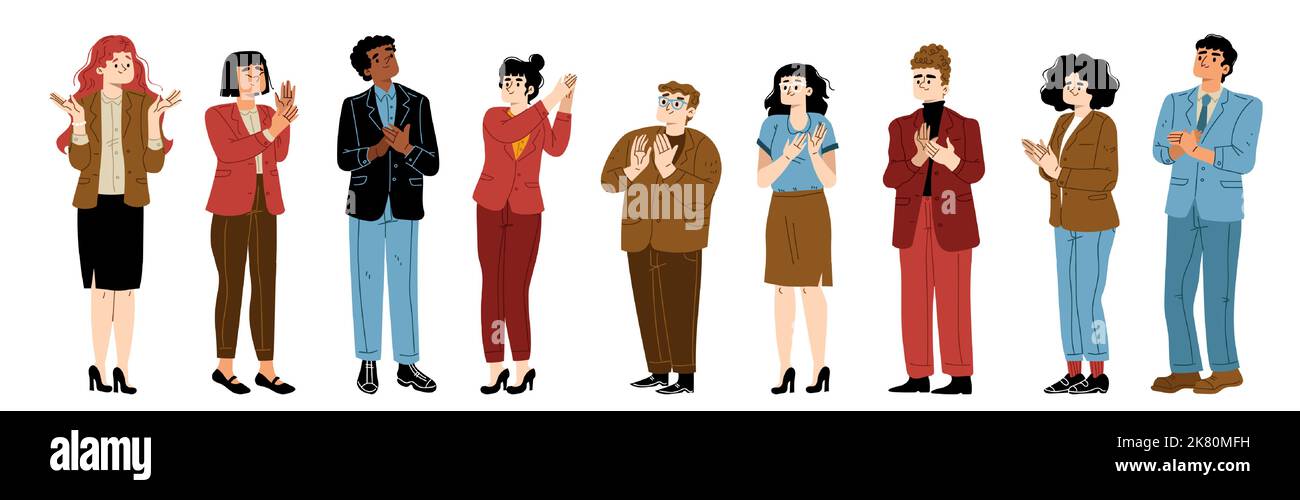 People clap, team congratulate colleague. Cheering and ovation concept ...