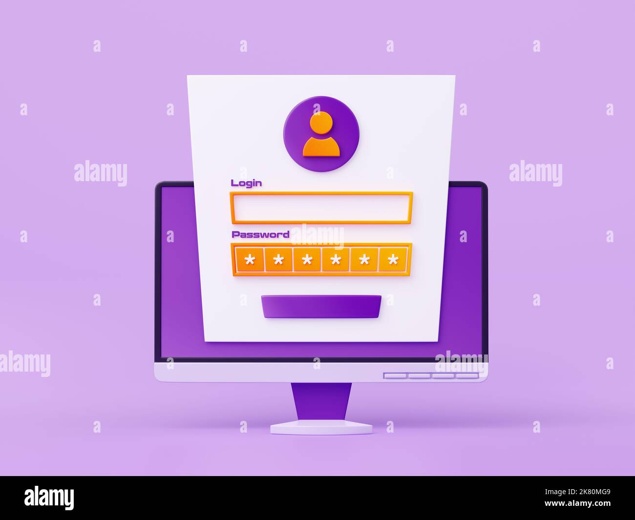 3D illustration of computer monitor with login and password screen ...