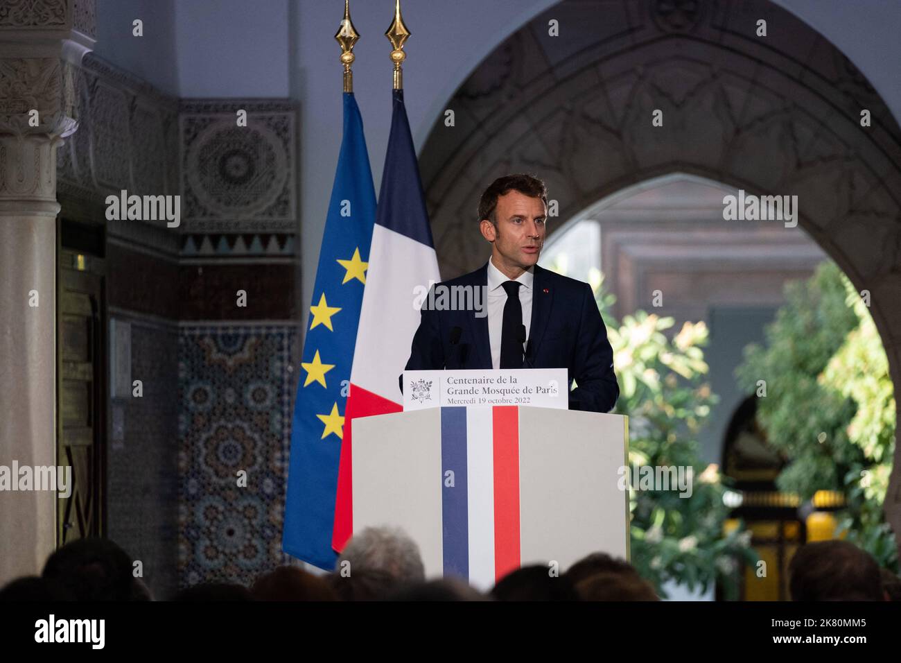 President Emmanuel Macron delivers a speech during a visit for the ...