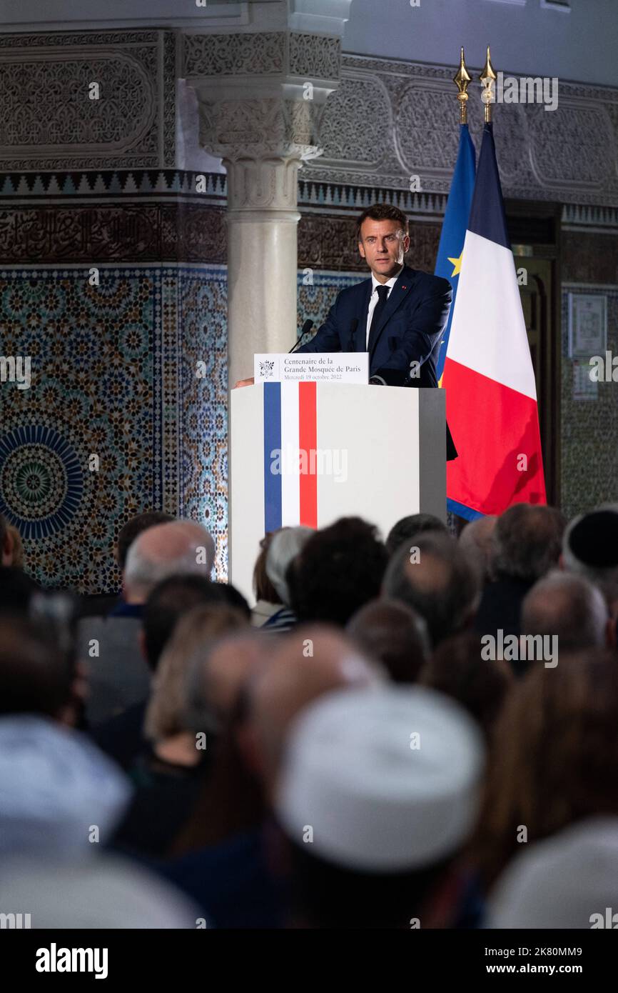 President Emmanuel Macron delivers a speech during a visit for the ...