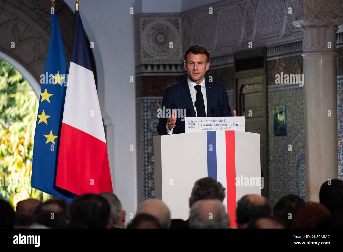 President Emmanuel Macron delivers a speech during a visit for the ...