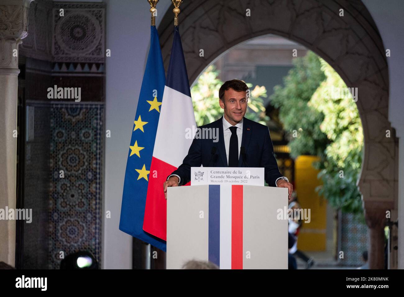 President Emmanuel Macron delivers a speech during a visit for the ...