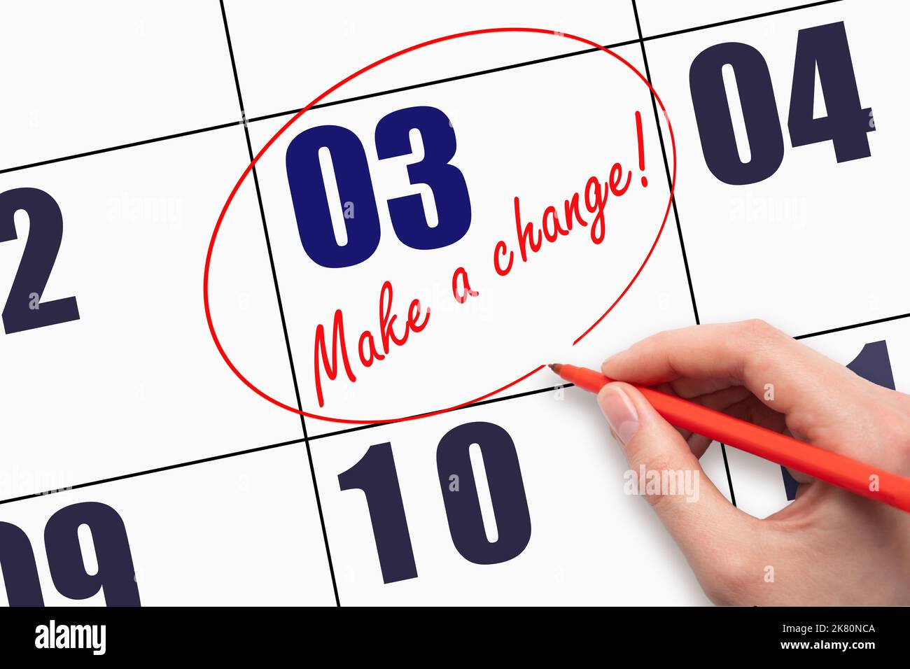 3rd day of the month. Hand writing text MAKE A CHANGE and circling the ...