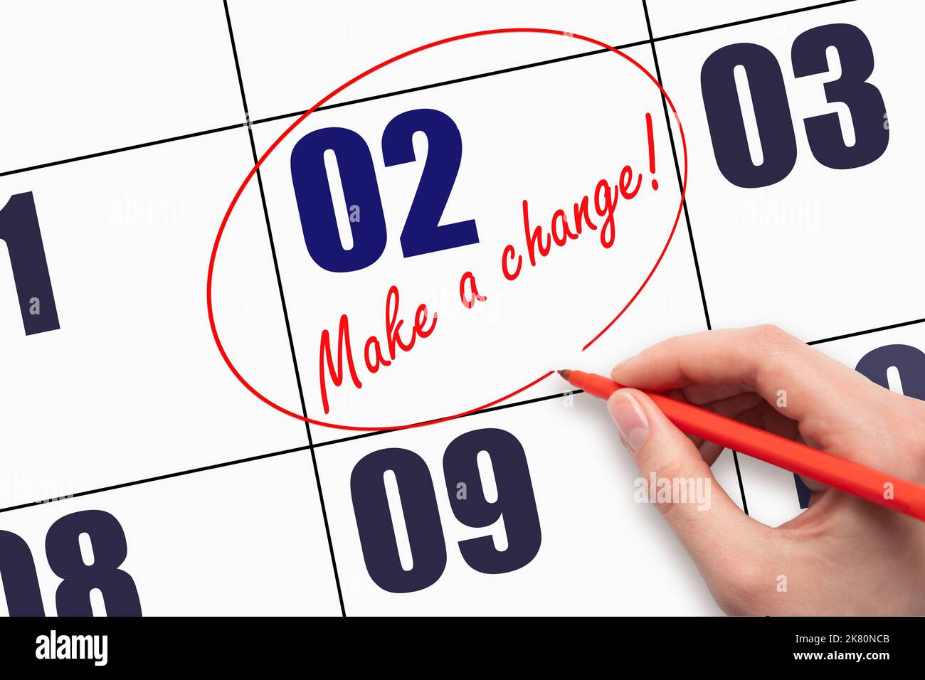 2nd day of the month. Hand writing text MAKE A CHANGE and circling the ...