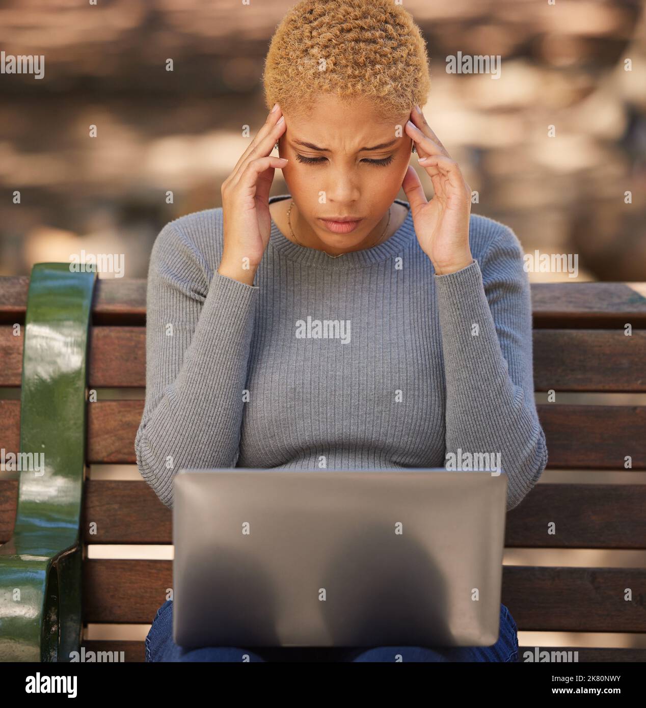 Black Woman Laptop And Stress For Exams Being Anxious And Headache