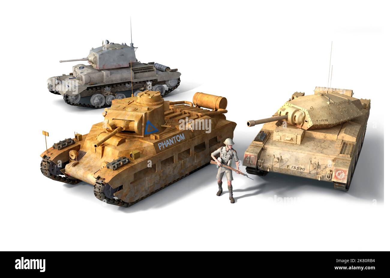 Illustration of British cruiser tanks A10/12/13, the Infantry tank Matilda II and the cruiser ...