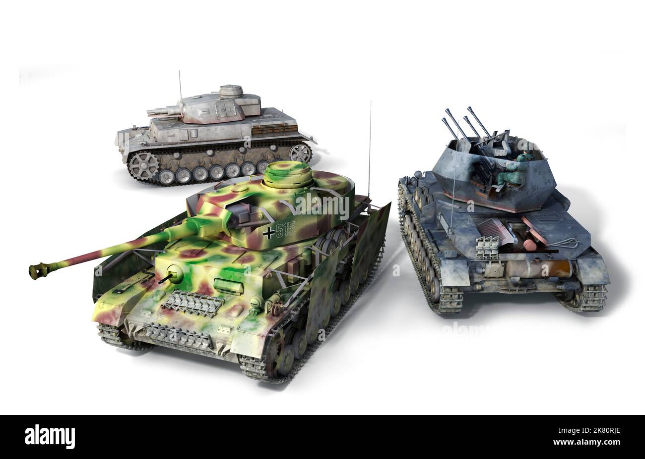 Panzer IV Ausf. E, a Panzer Ausf. H, and a self-propelled anti-aircraft ...