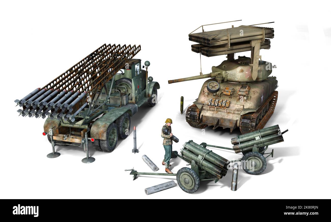 Rocket launchers used during WWII. The soviet Katyusha, the German ...
