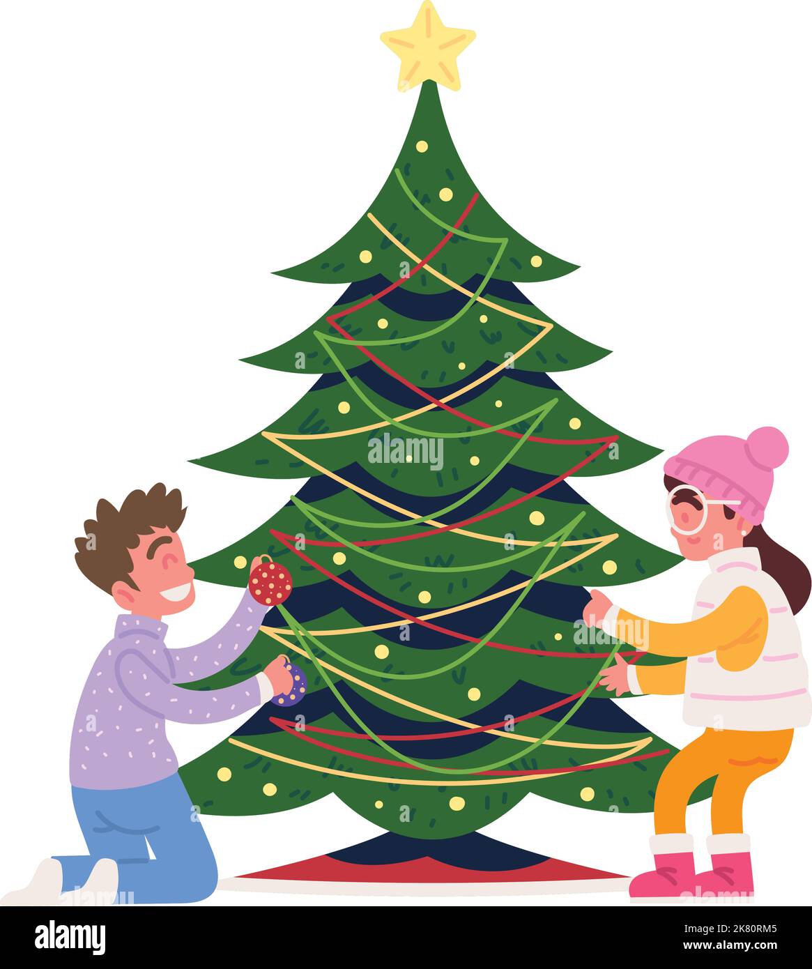 kids decorating christmas tree Stock Vector Image & Art - Alamy