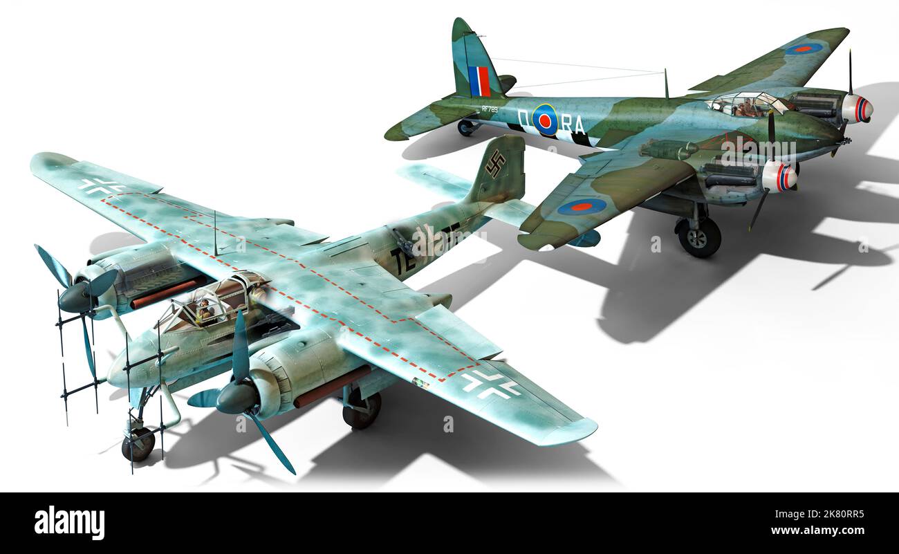 Illustration of British DH.98 Mosquito and the German Ta 154 Moskito ...