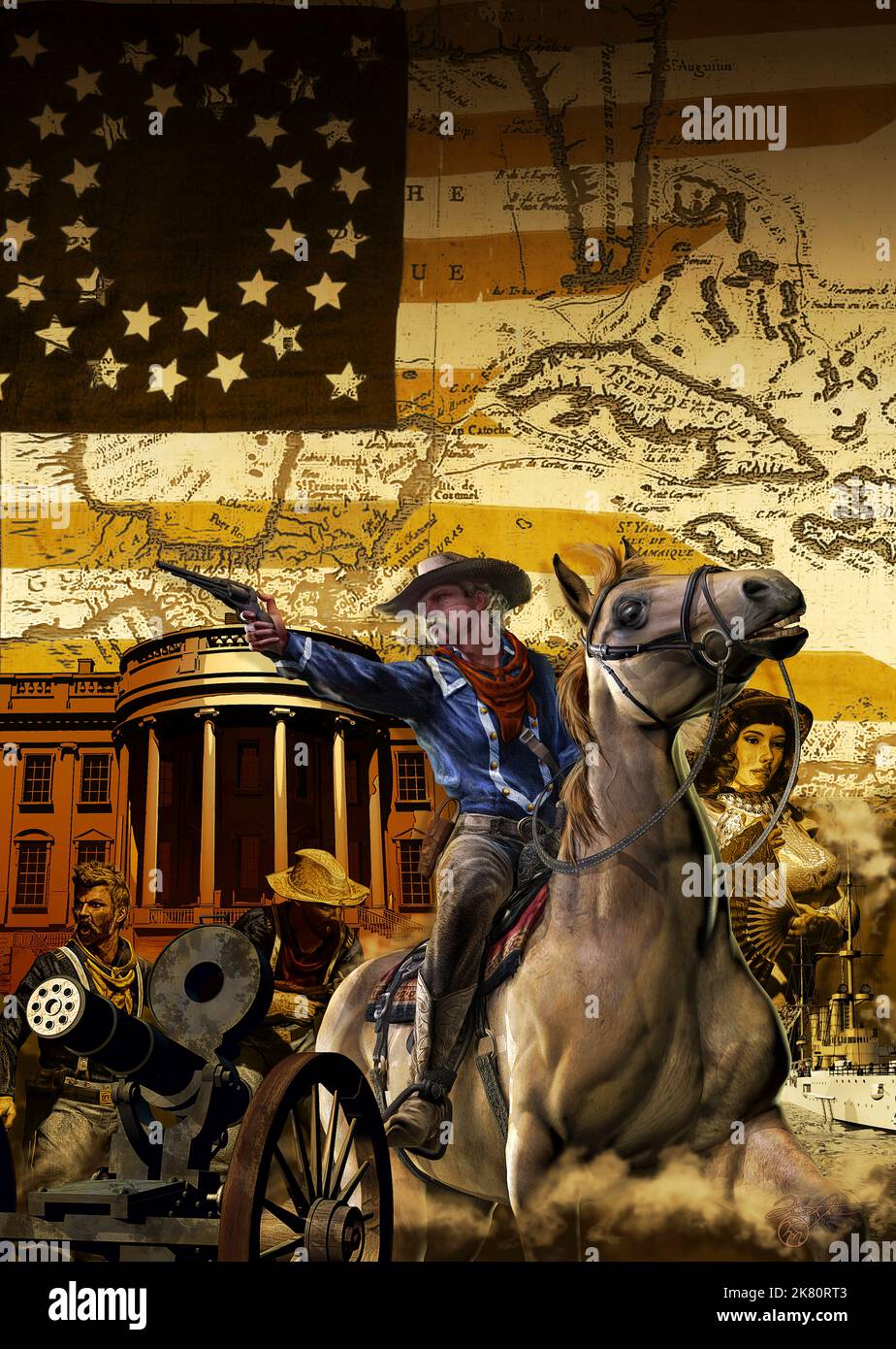 General George Armstrong Custer on a horse, with White house in ...